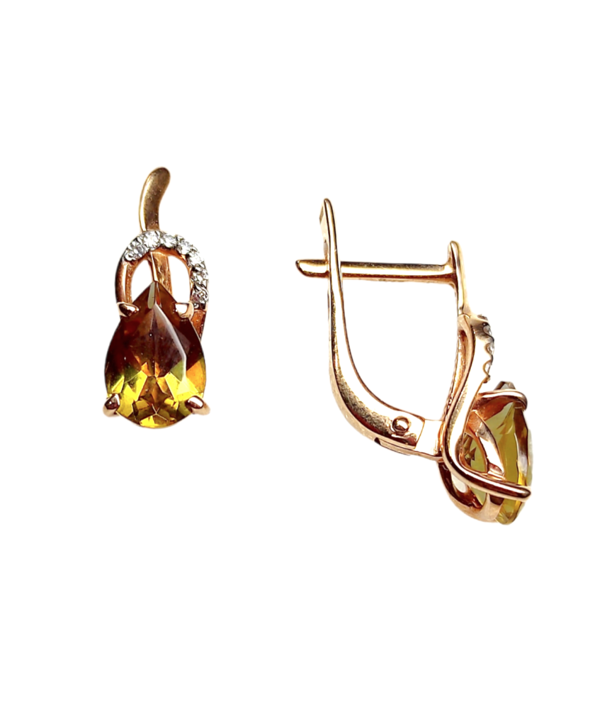 Серьги, золото, 585 проба, султанит синтетический, фианит