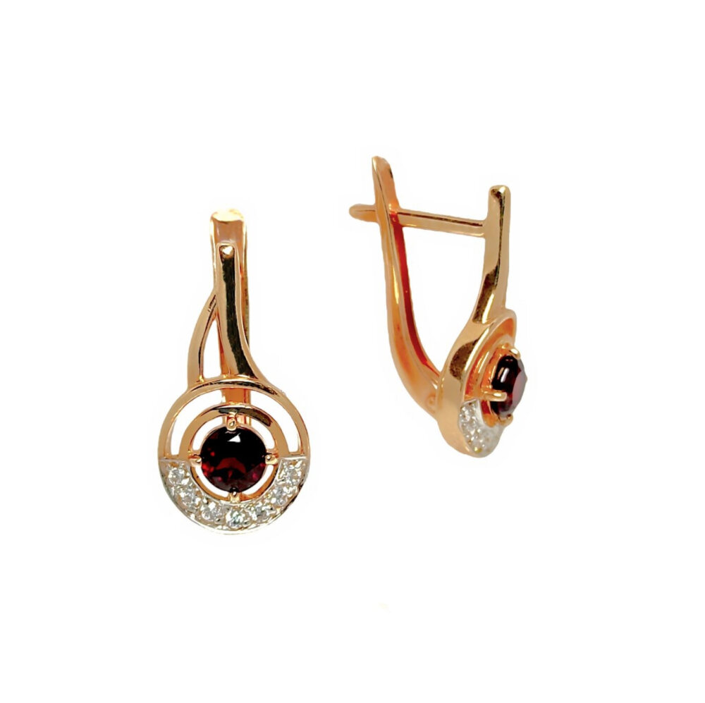 Серьги, золото, 585 проба, фианит, гранат