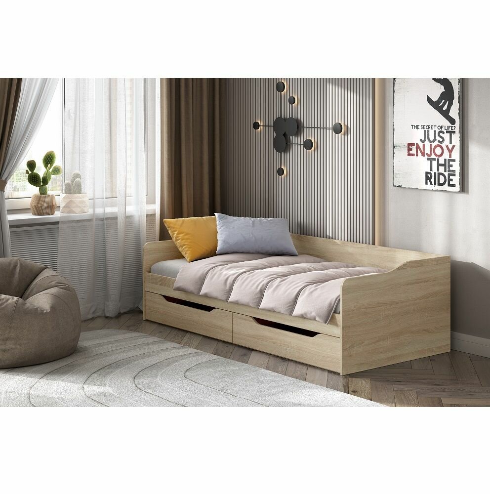 Кровать Софт КР 1 Комфорт с основанием и матрасом 90х200, дуб сонома