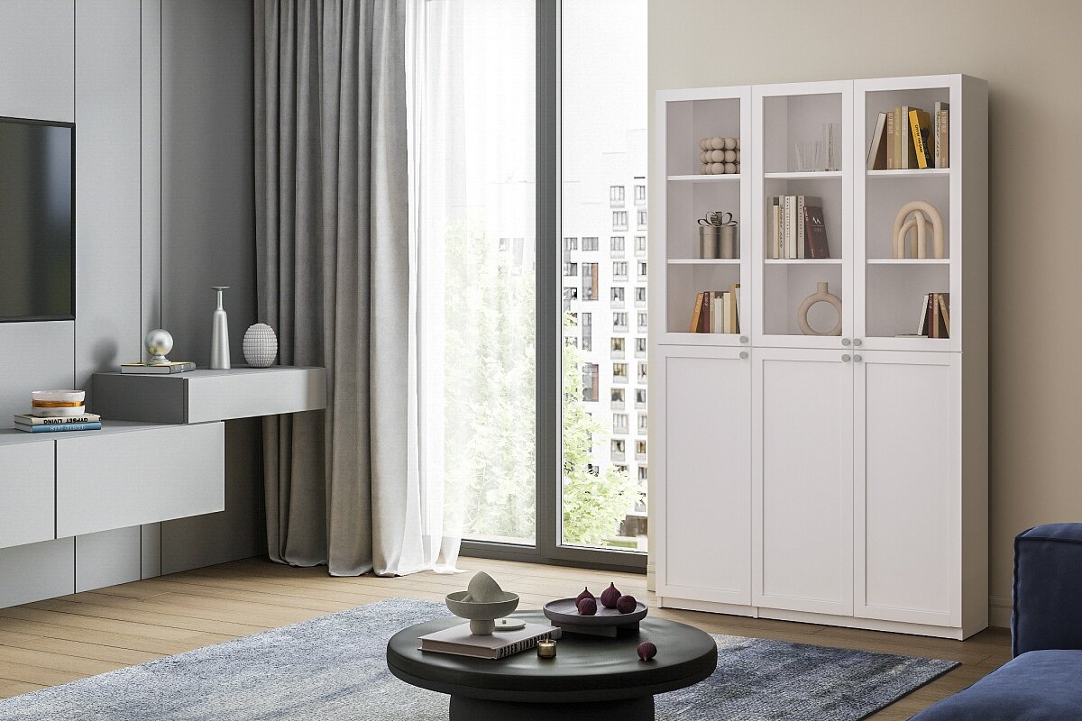 Шкаф книжный стеллаж Билли Billy по мотивам Икея Ikea - 12 120x30x202 для книг трехдверный