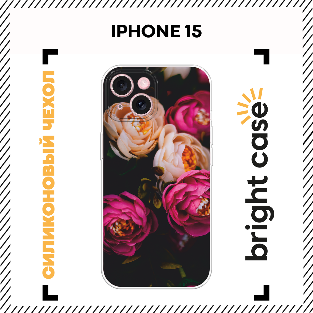 Чехол на Apple iPhone 15 / Айфон 15 с принтом Бордовые пионы