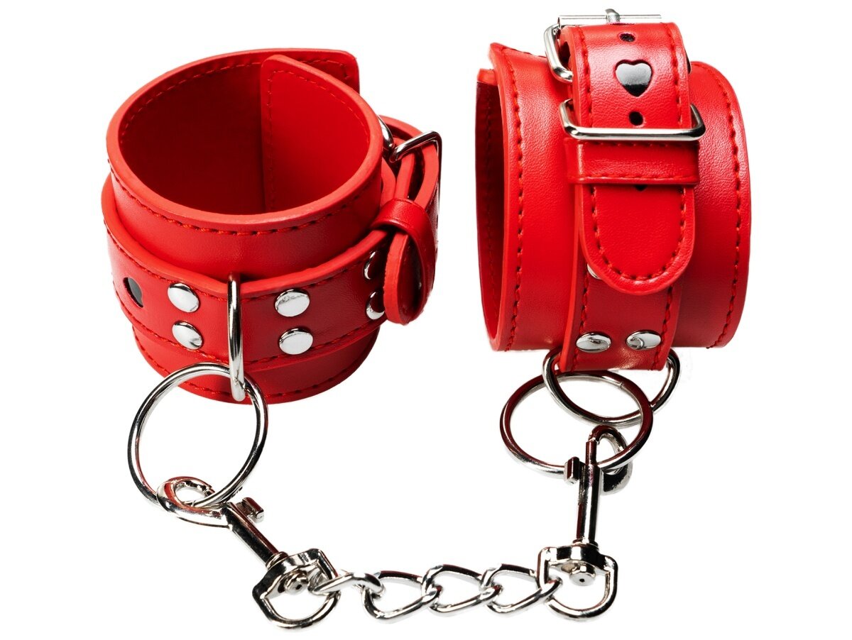 Наручники красные с сердцами на цепочке с карабинами Джага Джага №4