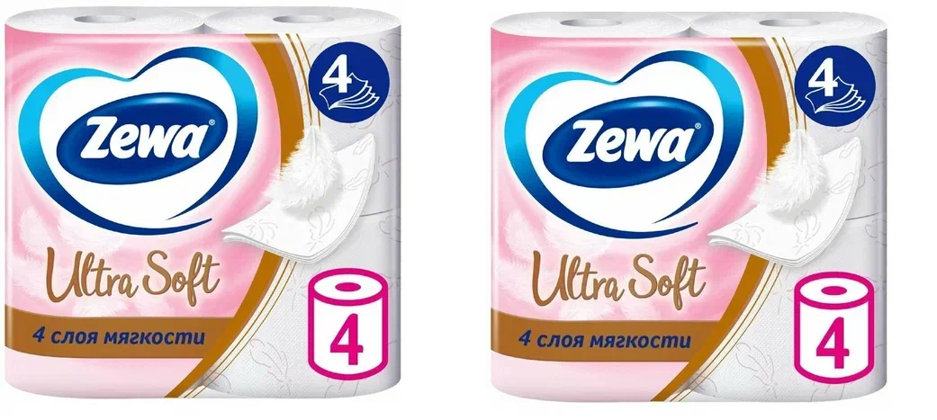 Туалетная бумага Zewa Ultra Soft, 4 слоя, 4 рулона, 2 уп