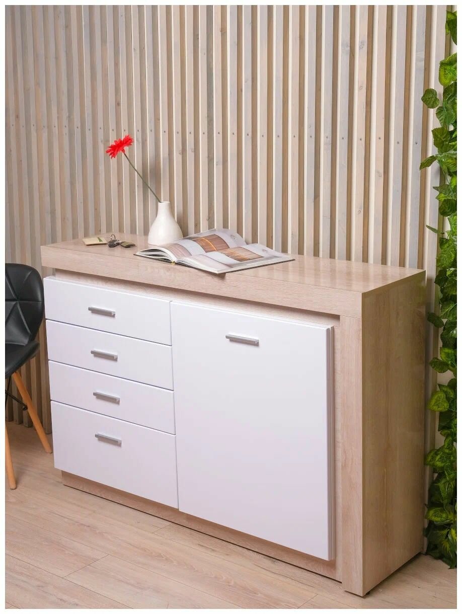 Комод Гранде Люкс, Дуб Сакраменто/Белый, 129х89х35 см.