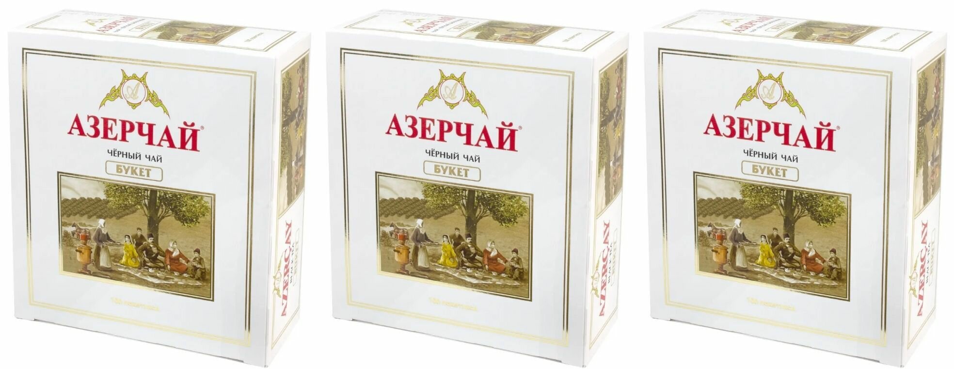 Азерчай Чай черный байховый Букет, 100 пакетиков, 200 г, 3 уп