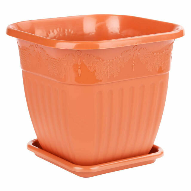 Лозанна горшок с поддоном 8 л квадратный коричневый пластик 26х26х22 см для рассады