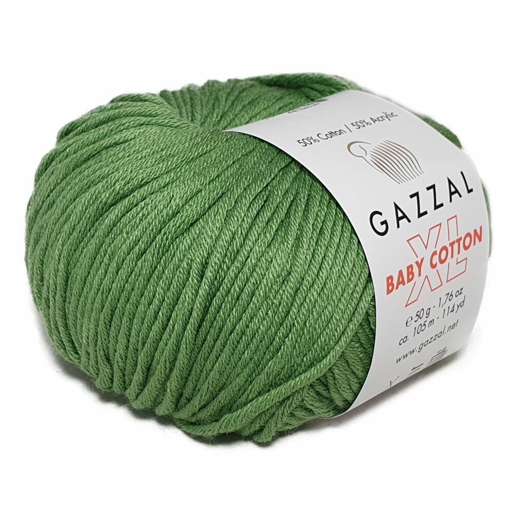 Пряжа BABY COTTON XL (Gazzal), зелень - 3448, 50% хлопок, 50% акрил, 5 мотков, 50 г, 105 м.