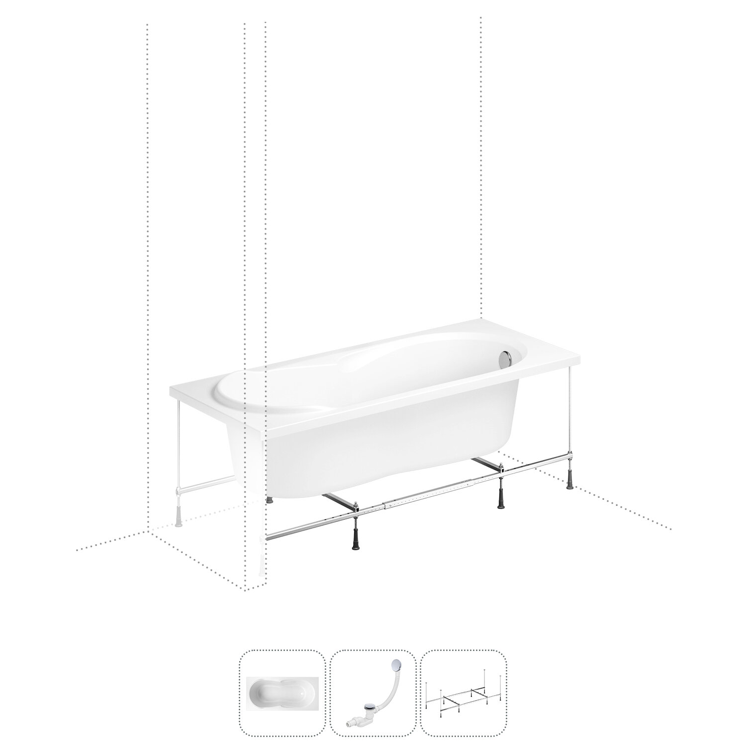 Акриловая ванна 150x70 с каркасом Lavinia Boho Easter Pro 202010920 в наборе 3 в 1: прямоугольная ванна 150 x 70 см, слив-перелив, каркас