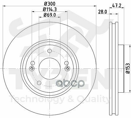 Диск тормозной, передний Hyundai Creta 16>, Tucson I 04> Kia Optima III, IV 10>, Sportage II, III 0 TYREN арт. TYR1015641