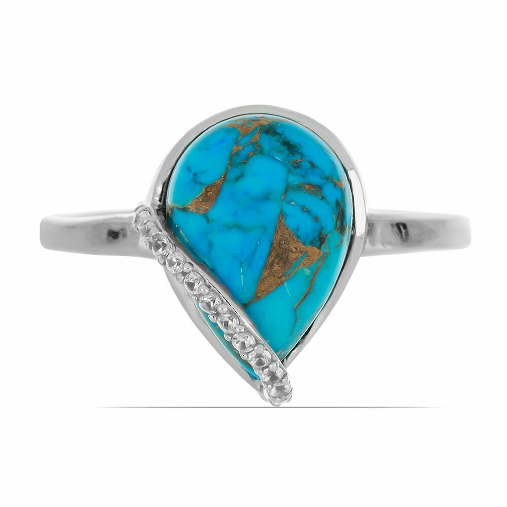 Кольцо, серебро, 925 проба, родирование, бирюза, циркон