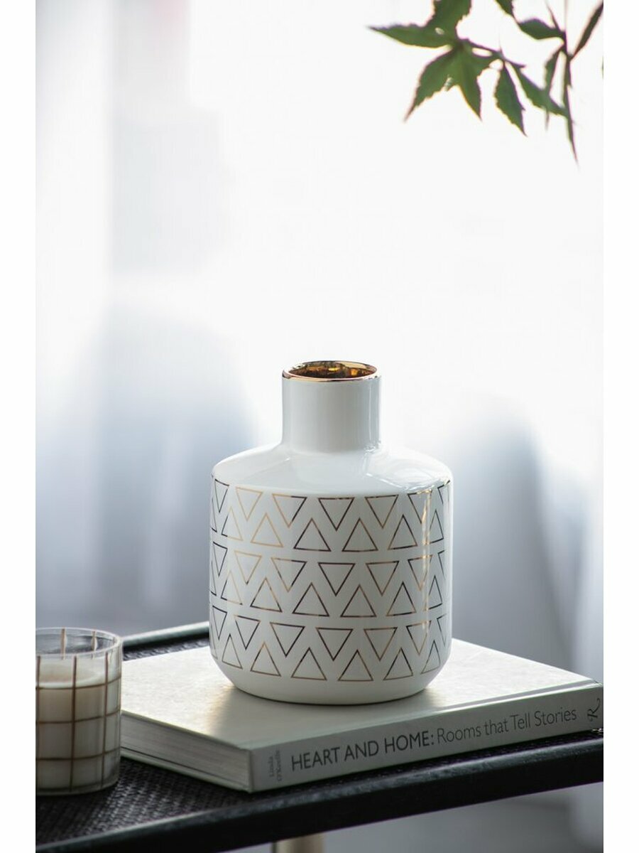 8043 Ваза настольная 15x15x20см, керамика, белая с золотом, Glasar