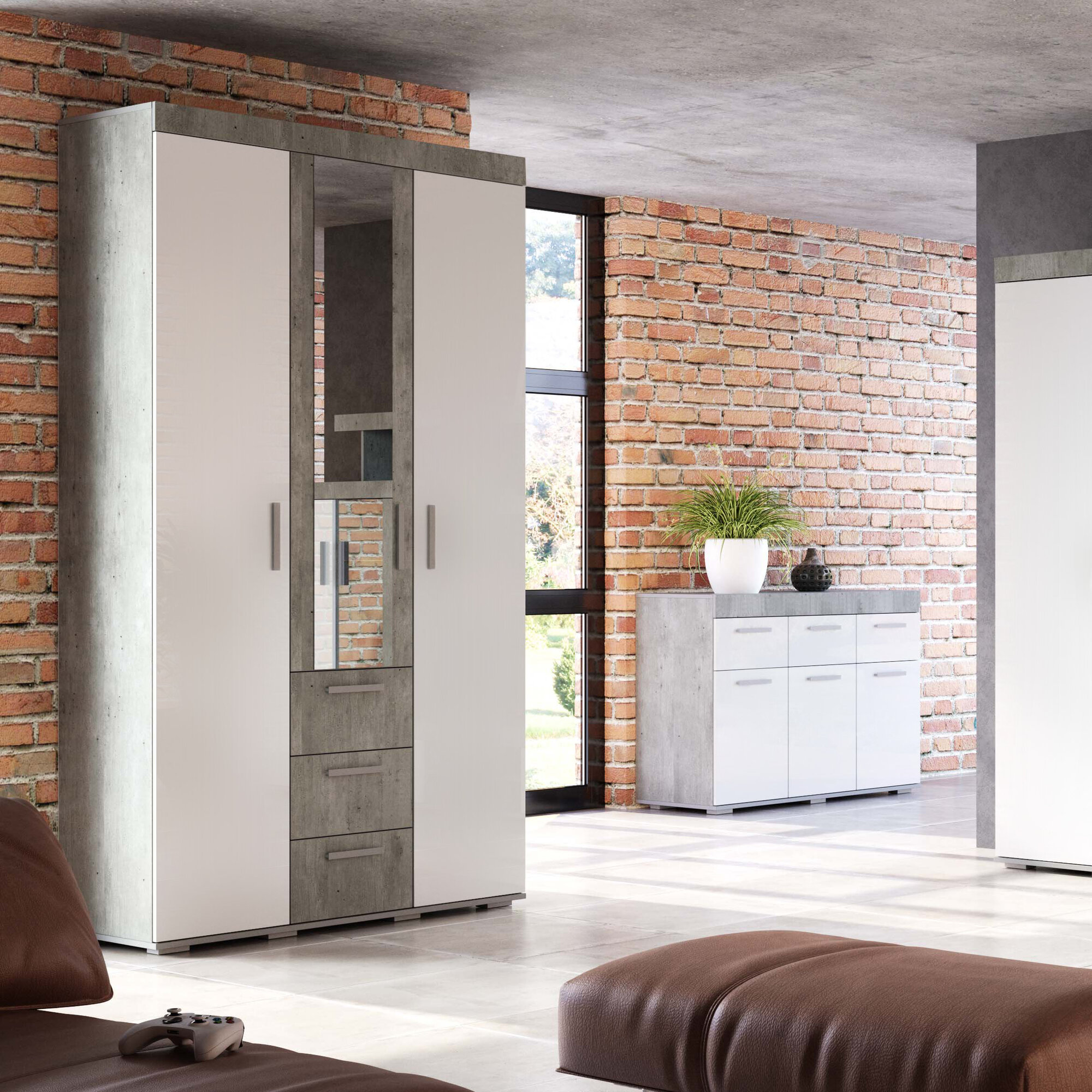 Шкаф Мебелони Инстайл ШК-30, трехстворчатый, с зеркалом, ЛДСП/ABS пластик, 120х51х217,6 см