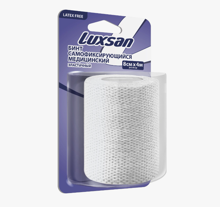 Бинт Luxsan (Люксан) когезивный самофиксирующийся медицинский эластичный на пропиленовой основе, 8см х4м (3 штуки)