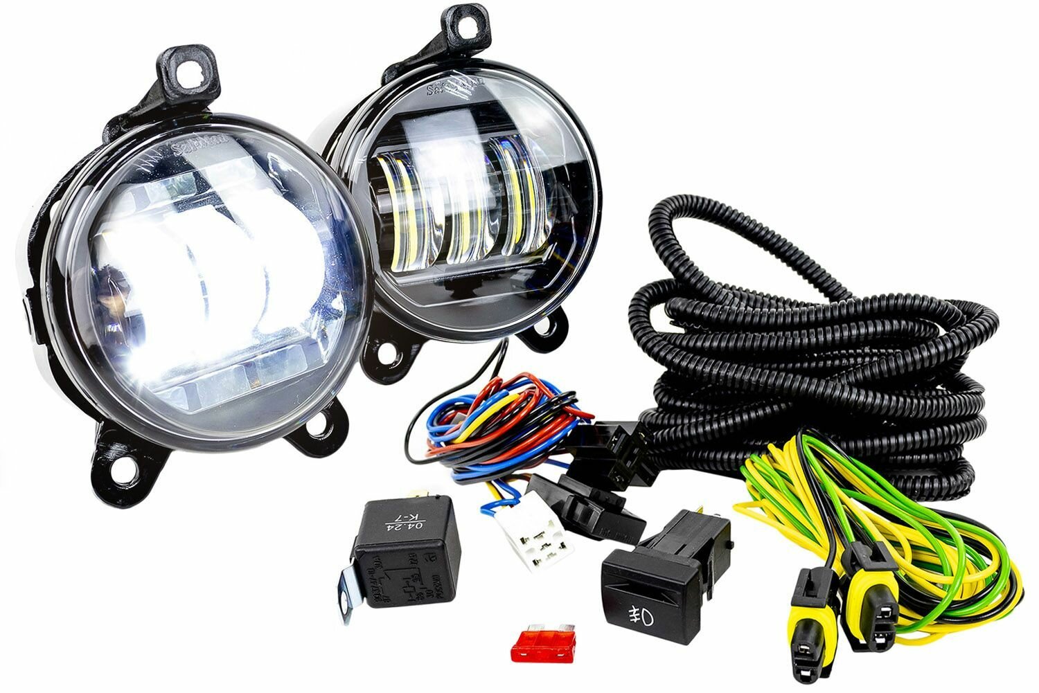 Комплект подключения противотуманных фар ML Auto Light Technology с ПТФ Sal-Man 65W для Лада Приора SE, Приора 2 (без Рамок ПТФ)