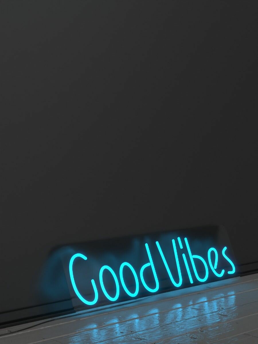 Неоновая вывеска Good Vibes / надпись из неона / Размеры: 600х160 мм