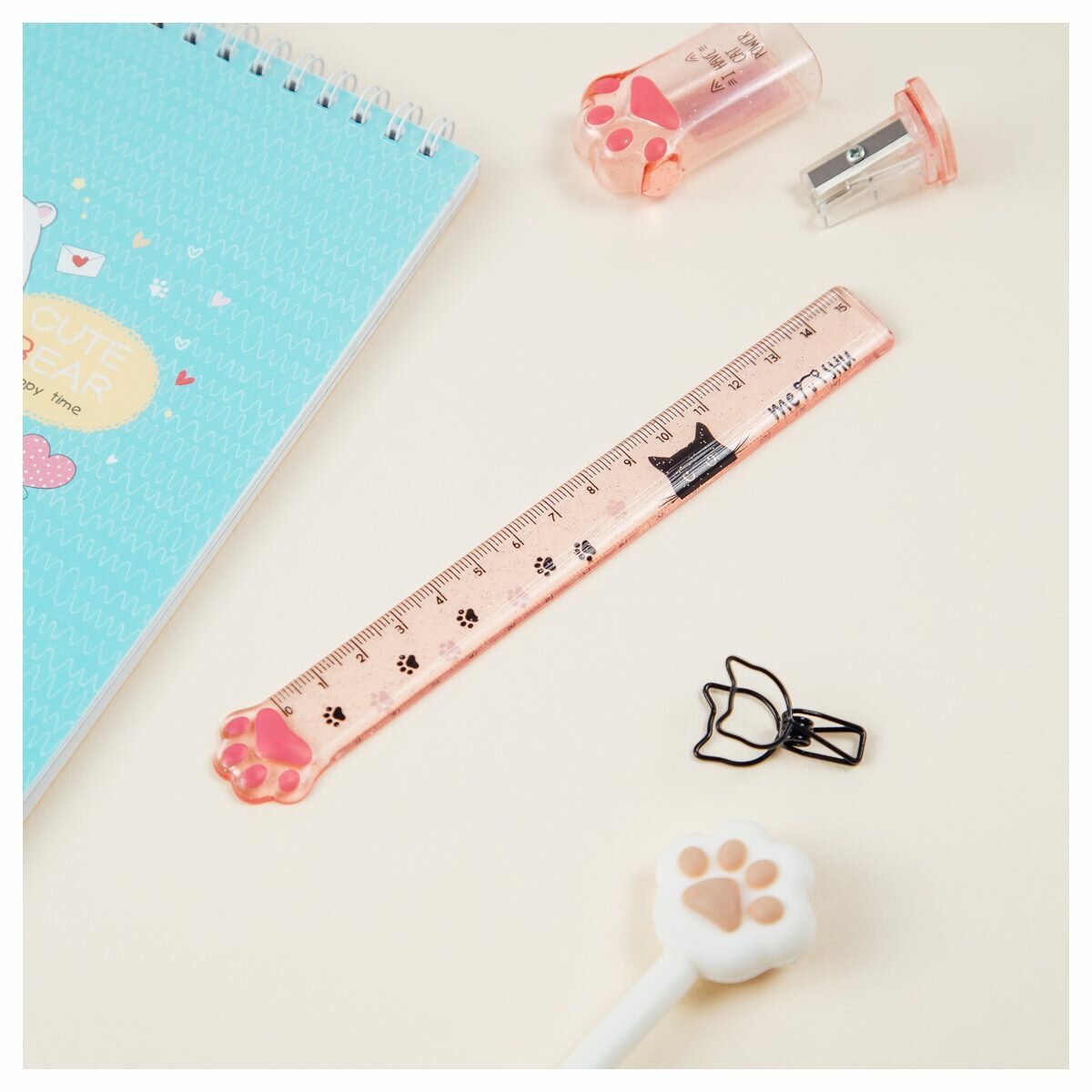 Линейка 15см MESHU "Paw", пластиковая, тонированная с блестками, европодвес (MS_46036), 50шт.
