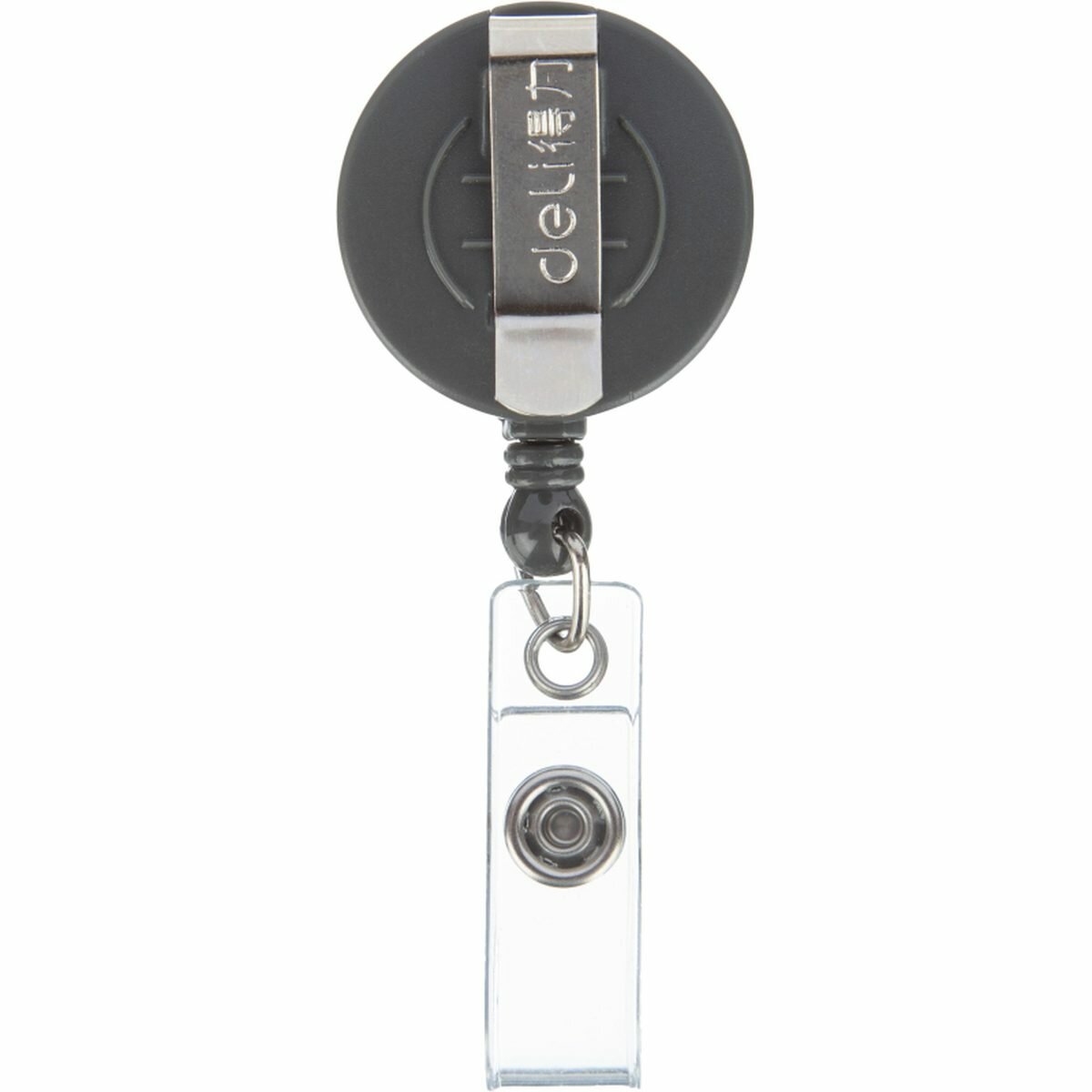 Держатель для бейджа Deli 8309 на кнопке с рулеткой, серый