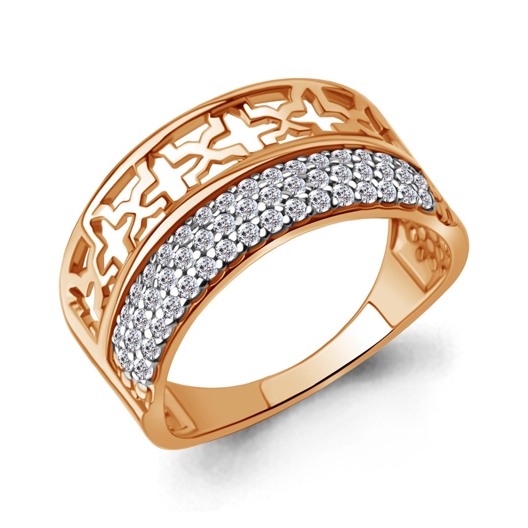 Кольцо дорожка, серебро, 925 проба, золочение, фианит