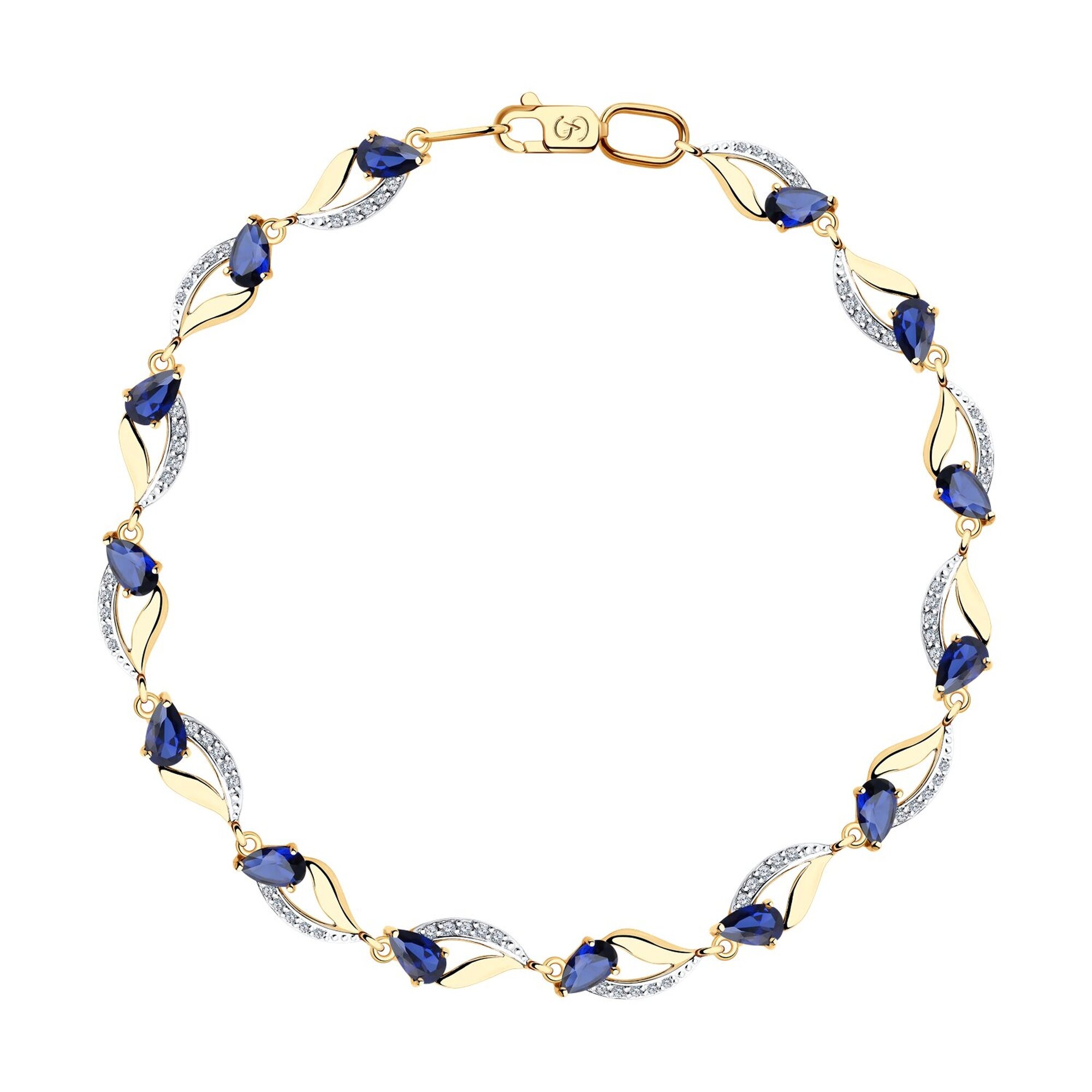 Браслет, красное золото, 585 проба, фианит, корунд