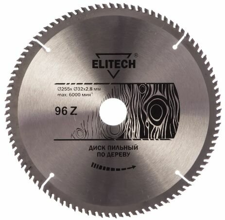 Диск пильный ELITECH 1820.057000 (255мм х32/30мм х2.8мм, 96 зубов, для дерева)