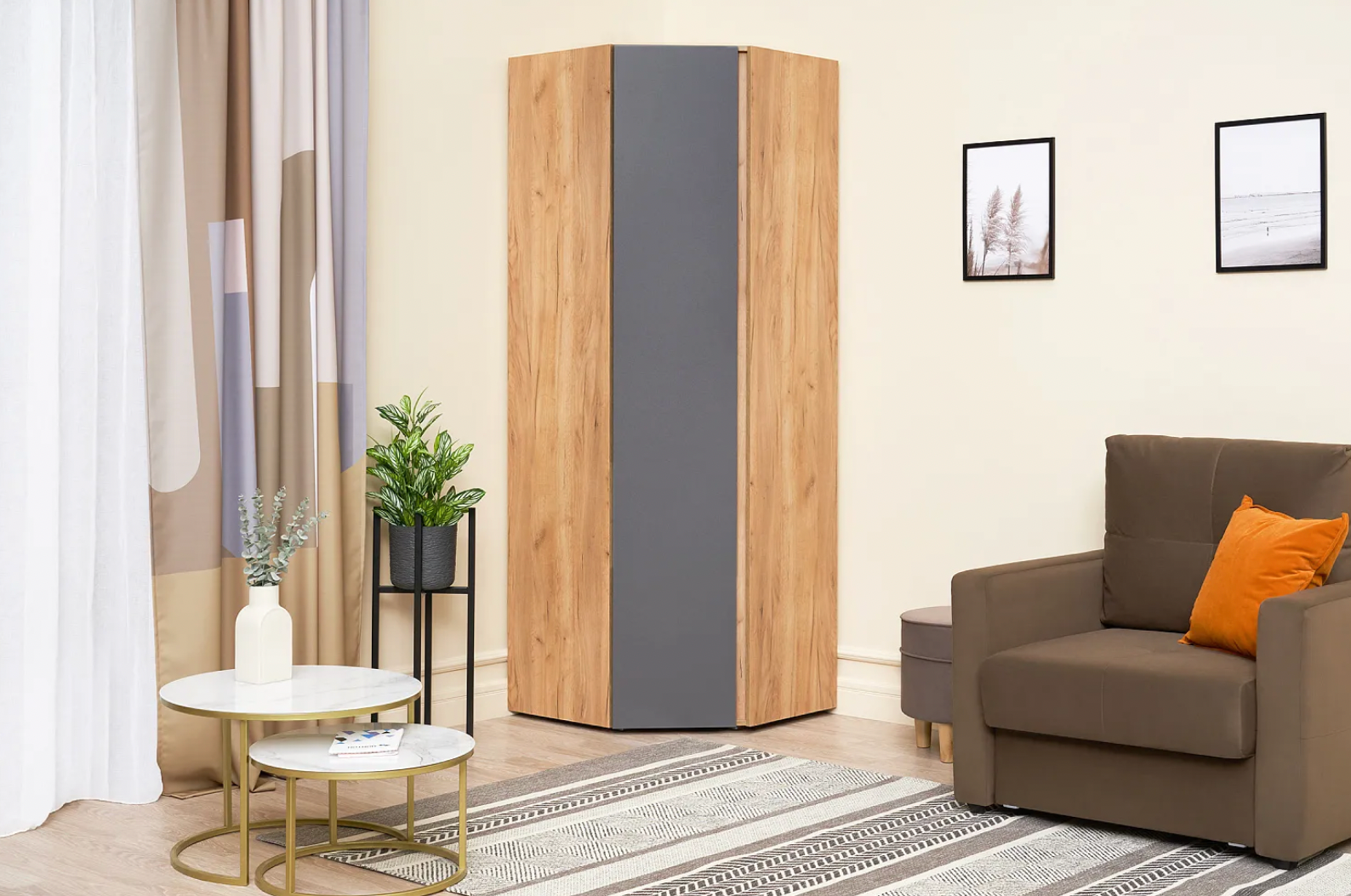 Хелен ШК 04 Шкаф угловой 748х2100х748 (мм.), серый графит/дуб крафт золото
