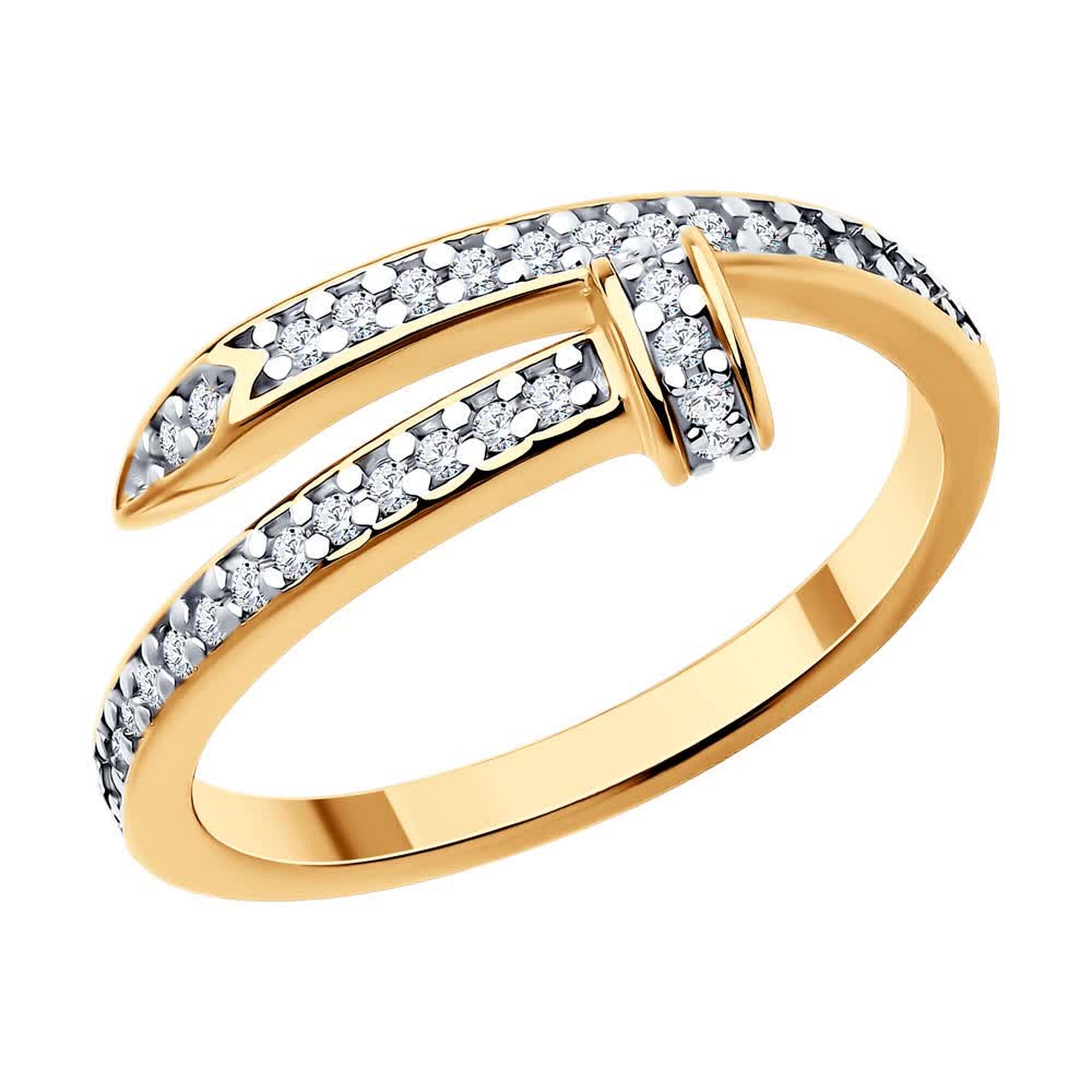 Кольцо дорожка, серебро, 925 проба, золочение, фианит