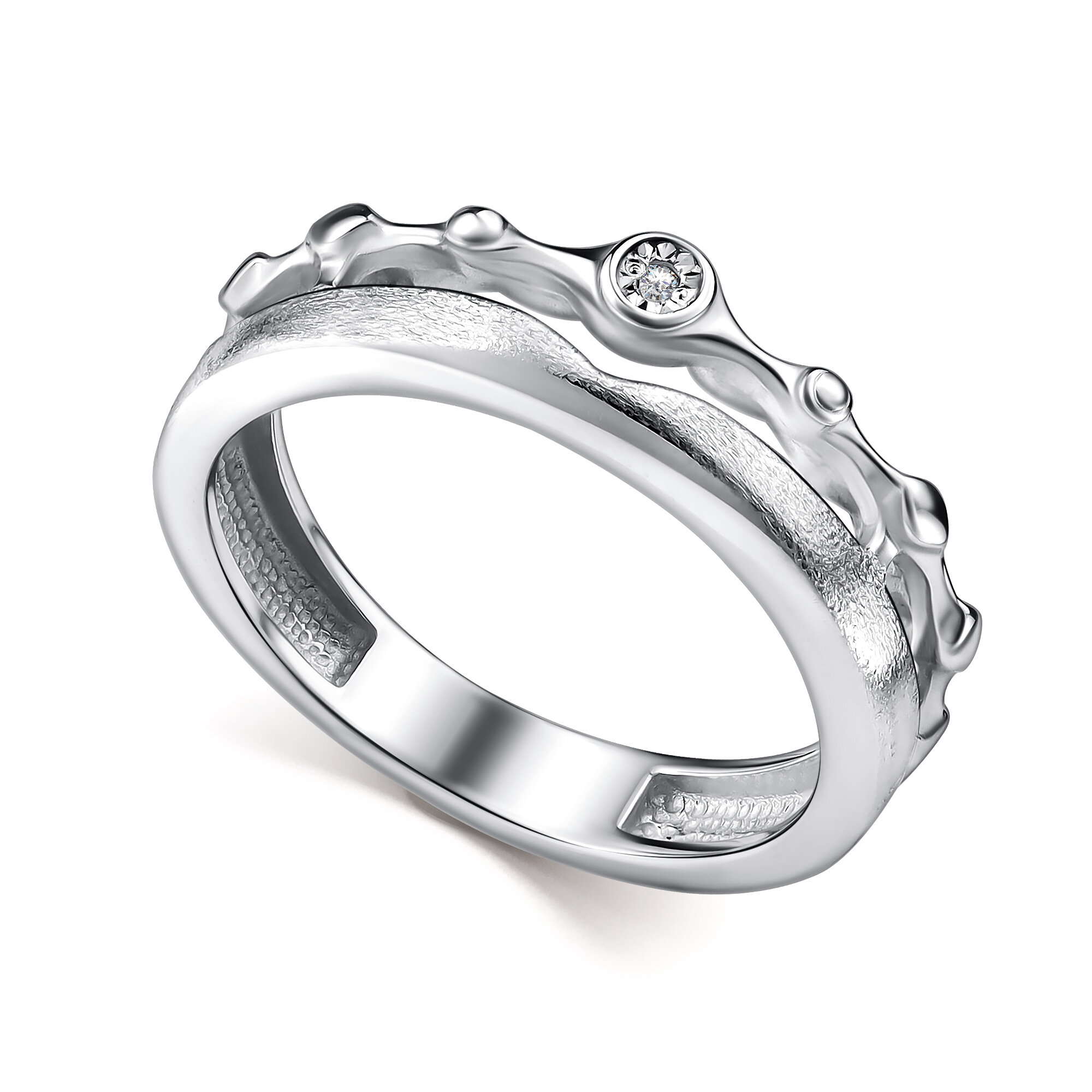 Кольцо, серебро, 925 проба, родирование, бриллиант