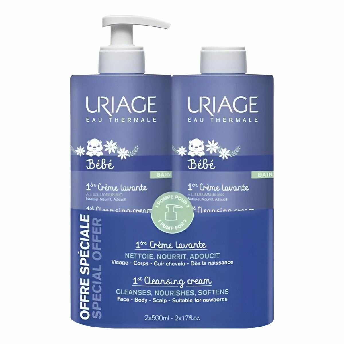 Урьяж Бебе Первый очищающий крем (2 средства), 500+500 мл