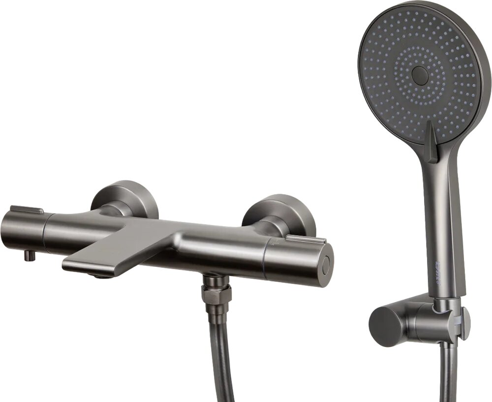 Термостатический смеситель Kaiser Serio 05322-15 с душевым гарнитуром, настенный, матовый, латунный