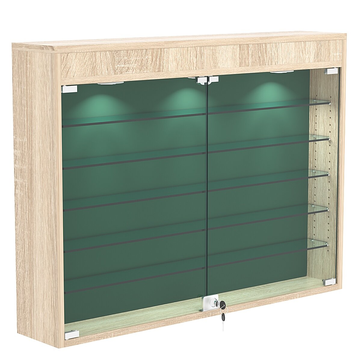 Настенная витрина с бархатом серии барон №3-3А (пять полок), Дуб сонома + 10 Green
