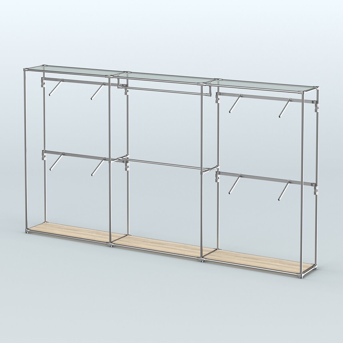 Торговая система хром без ДСП 3600 мм с поручнями №2, Дуб Сонома