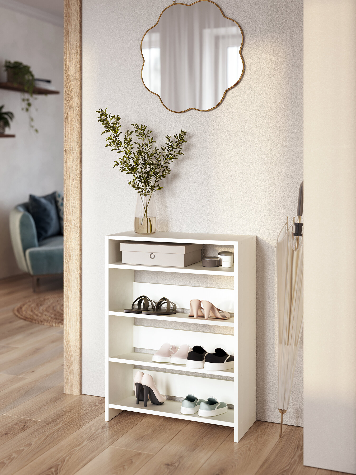 Обувница Граникум "Эковира", современная, вместительная, белая, ЛДСП