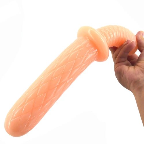 Большой анальный фаллоимитатор FAAK, анальная пробка с длинным дилдо с ручкой и узором в flesh