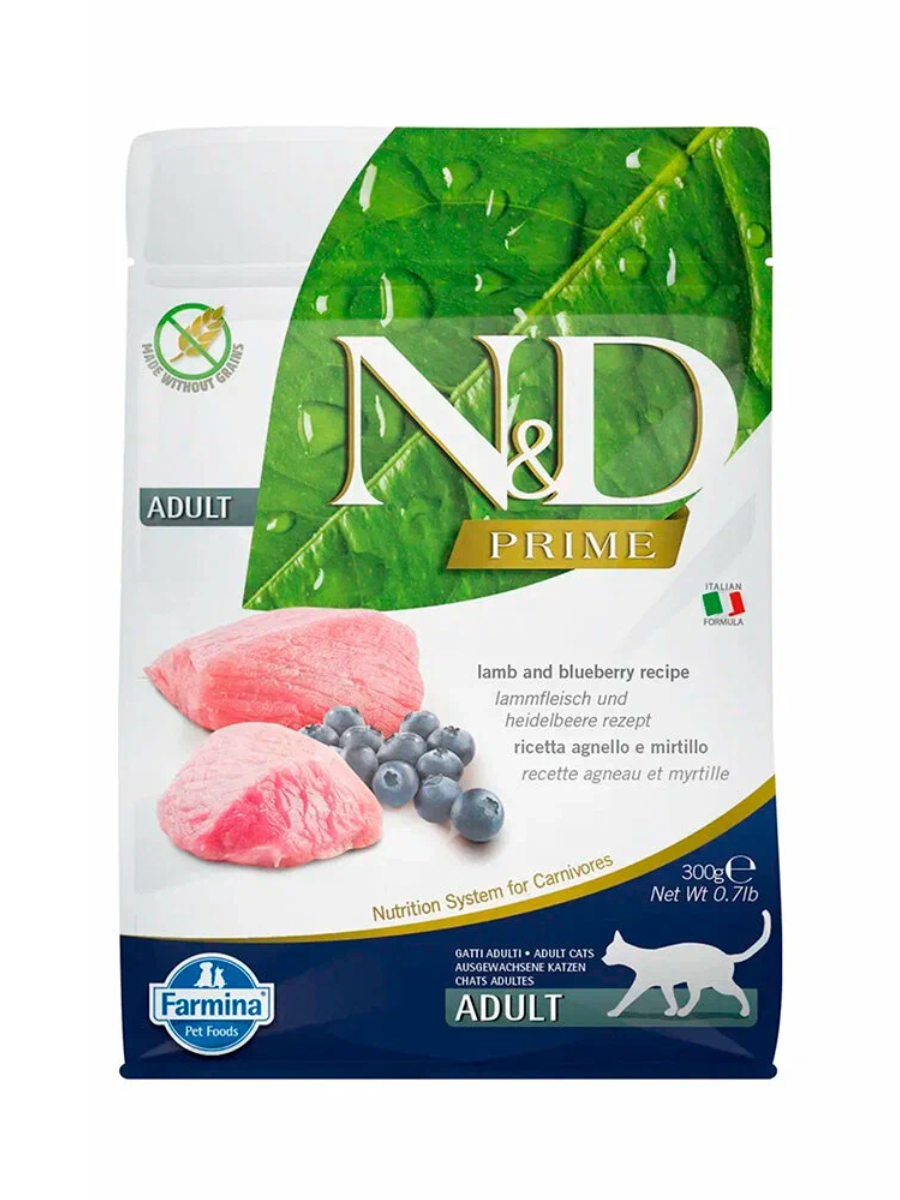 Сухой корм Farmina N&D PRIME (Фармина) для взрослых кошек, ягненок и черника, 0,3 кг