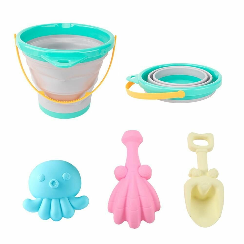 Детский набор для песочницы 5 предметов, Ведро для детских пляжных игрушек, складной (для мальчиков, для девочек)