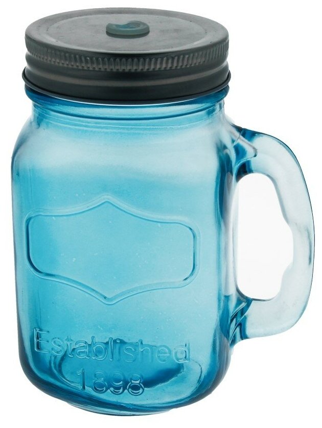 Феникс-Презент Кружка с крышкой из луженой стали, 450 мл голубая, 6.5 х 6 х 13 см
