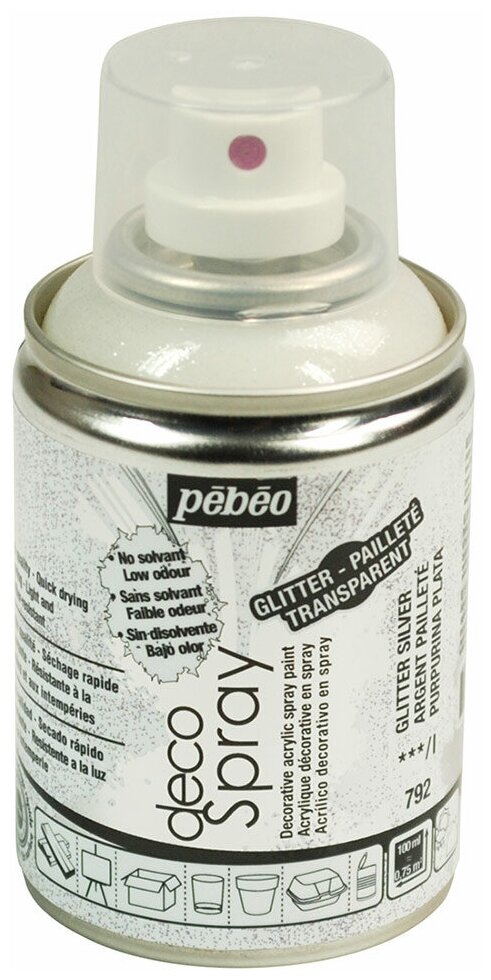 Краска на водной основе decoSpray "PEBEO" (аэрозоль) 100 мл 093792 под серебро с глиттером