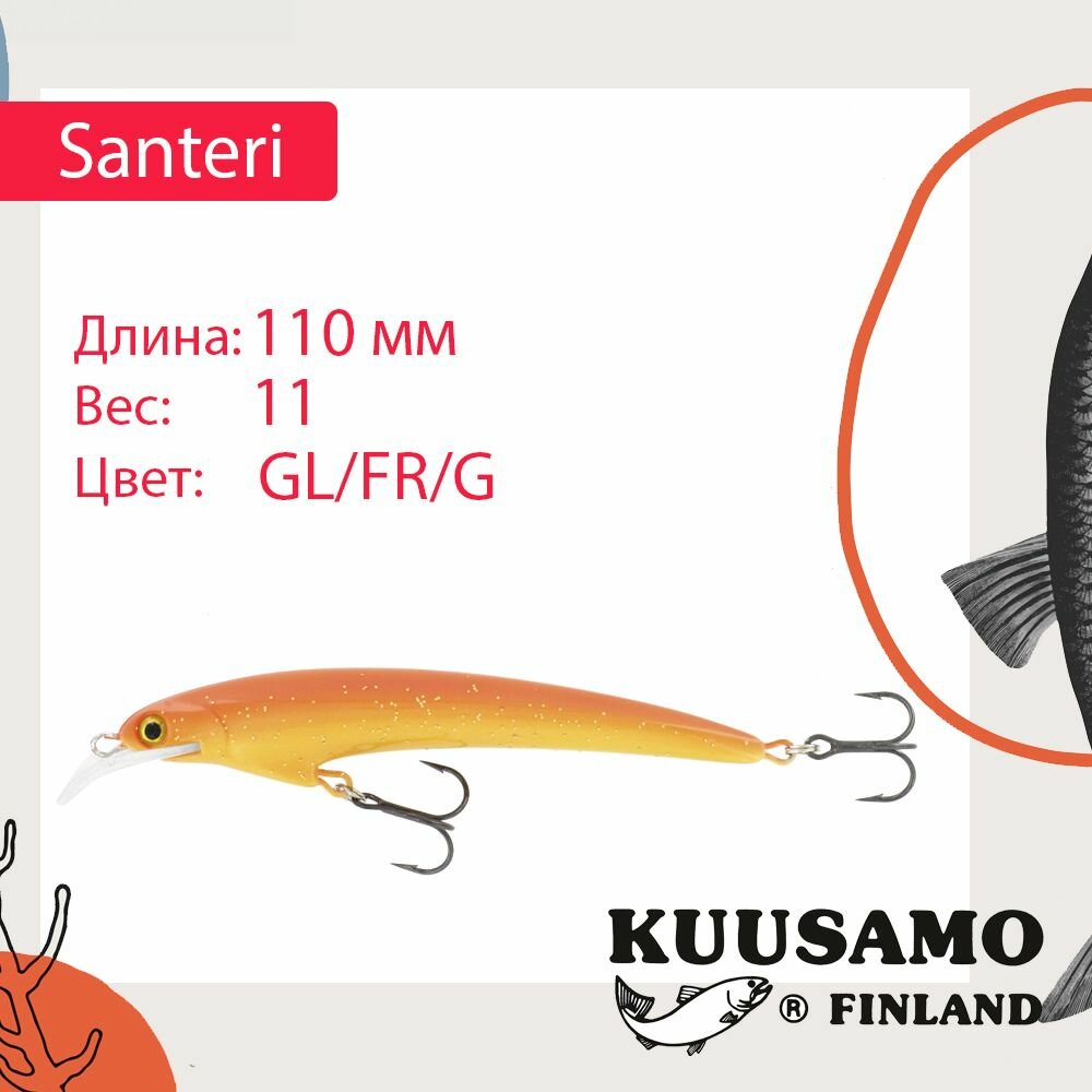 Воблер для рыбалки Kuusamo Santeri 110mm 11г цв. GL/FR/G, UV