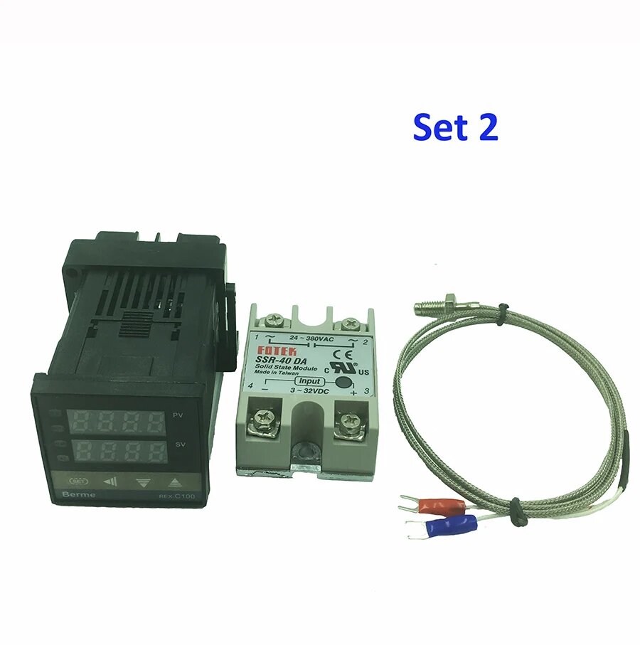 Цифровой термостат REX-C100, регулятор температуры, выход SSR, датчик термопары типа K 48x48 + SSR 40DA, твердое реле + датчик