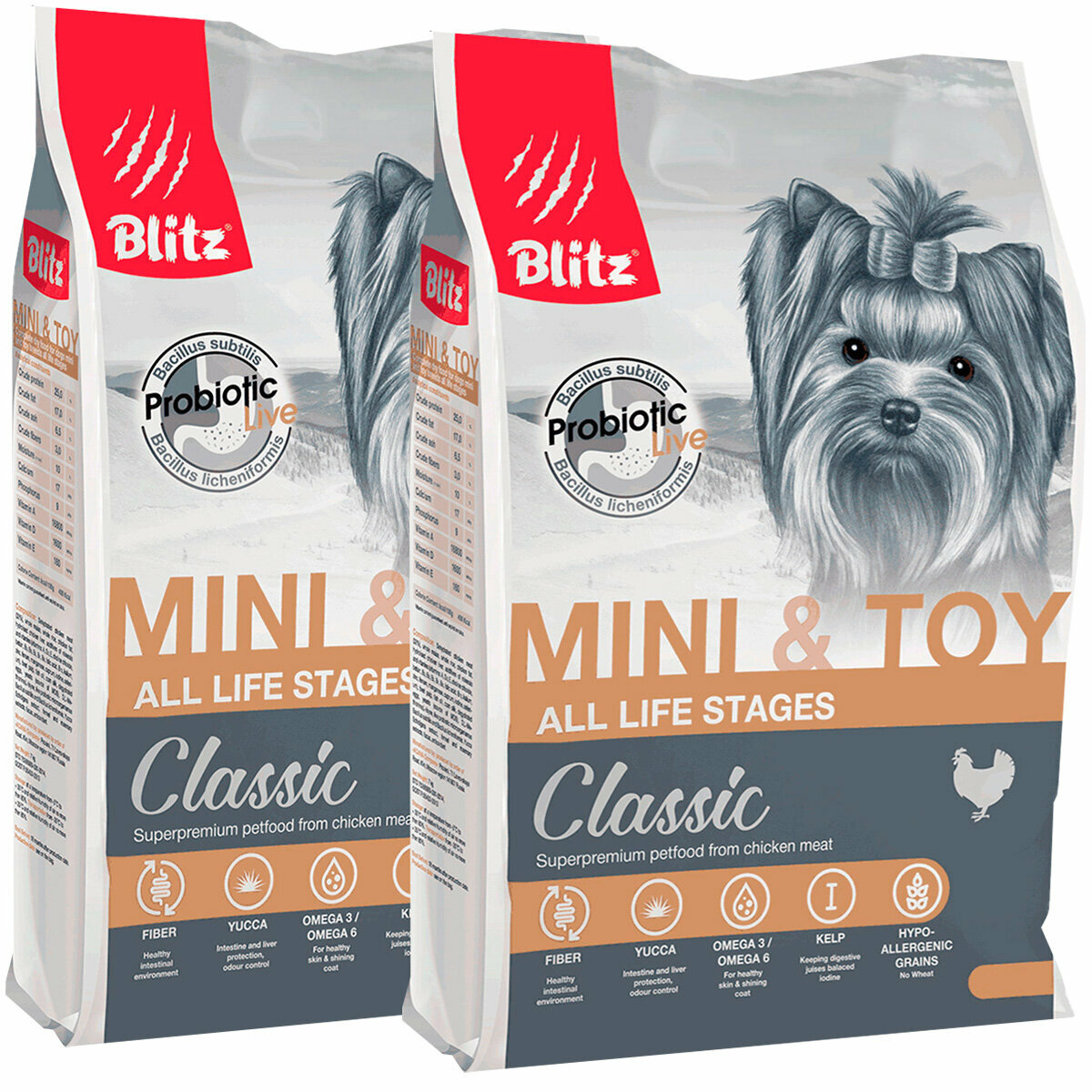 BLITZ CLASSIC ADULT MINI & TOY BREEDS CHICKEN для взрослых собак маленьких пород (2 + 2 кг)