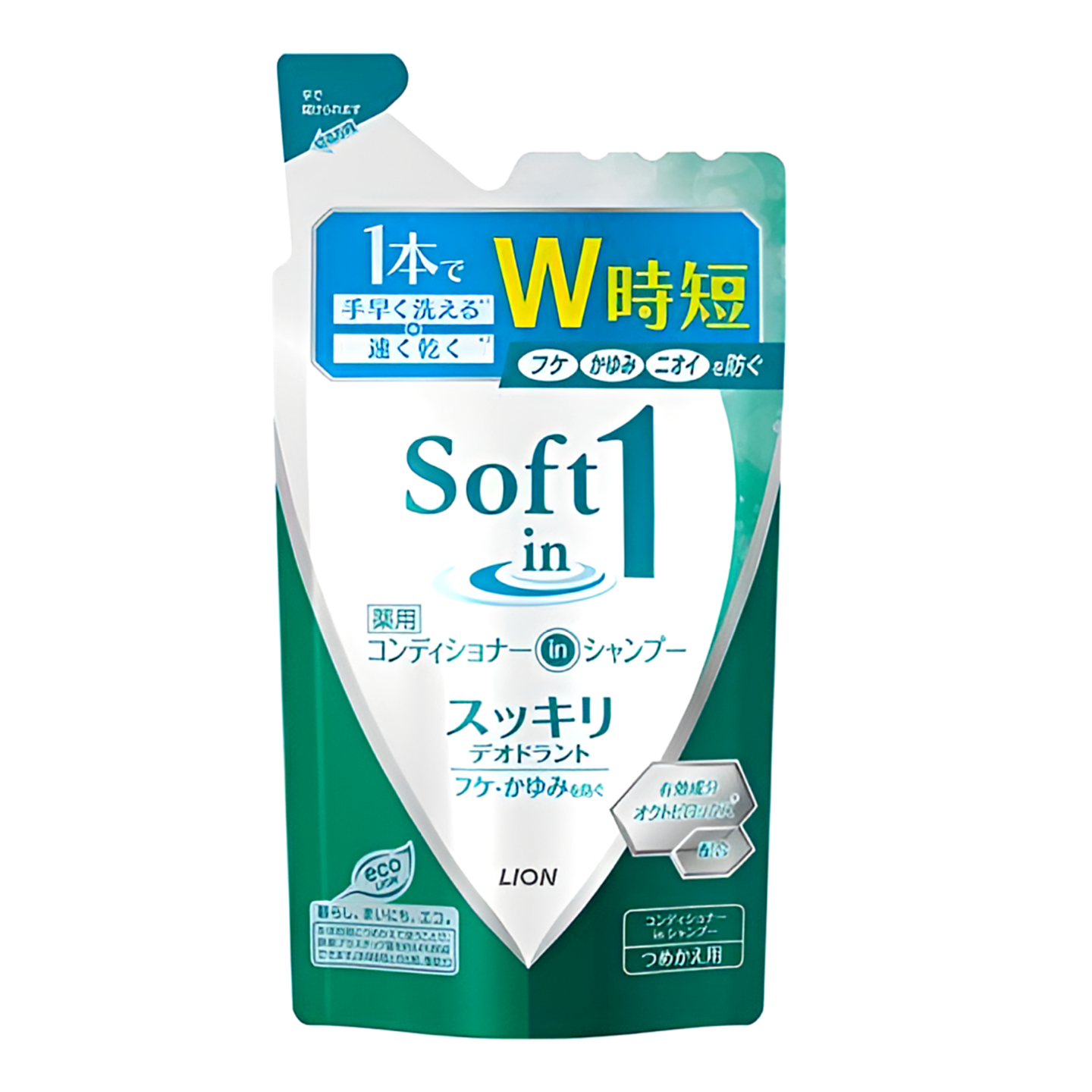 Шампунь-кондиционер 2 в 1 Lion Япония для сухих, поврежденных волос запасной блок, 370 мл