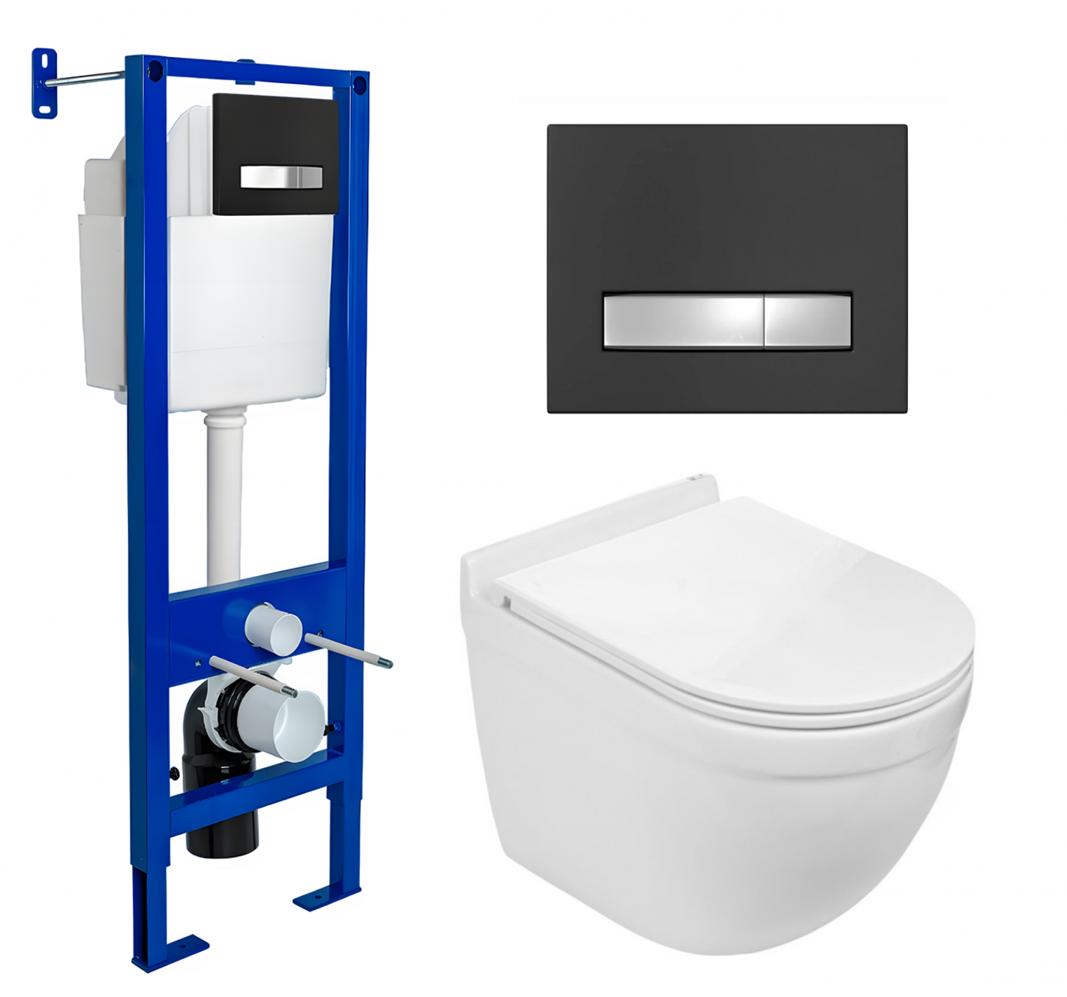 Комплект 3 в 1 инсталляция Berges Atom Line 410 + Подвесной унитаз WeltWasser Heimbach 043 GL-WT + кнопка черная, хром