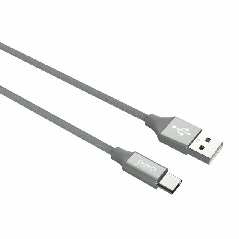 Кабель USB PERO DC-02 Type-C, 3А, 1м, серый