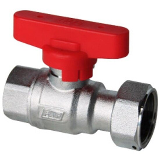 Кран шаровой Far 1/2" ВР - 3/4" накидная гайка, хромированный, (бабочка, красн.)