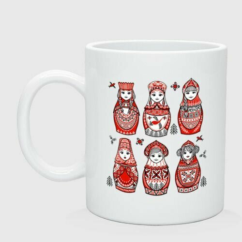 Шесть матрешек в стиле мезенской росписи Кружка