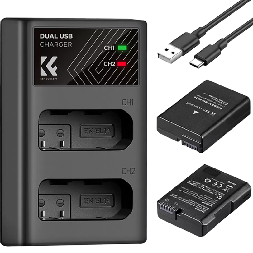 Зарядное устройство + 2 аккумулятора K&F Concept EN-EL14 для Nikon