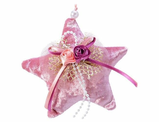 Ёлочная игрушка звёздочка - романтичная нежность, полиэстер, розовый бархат, 12x12x4 см, Kaemingk 611934-розовый бархат
