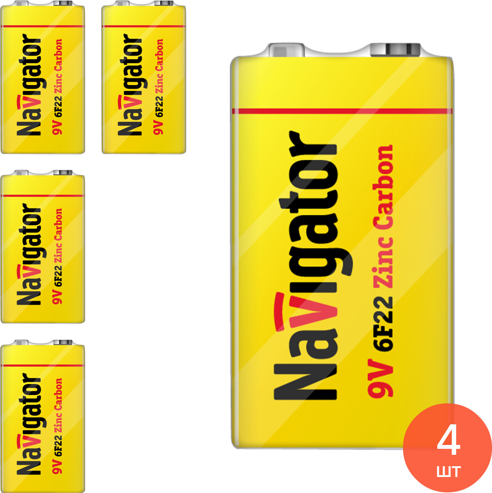 Батарейка кроны Navigator / Навигатор NBT-CR2450-BP5 солевая 9В 94762 1шт. / элемент питания (комплект из 4 шт)