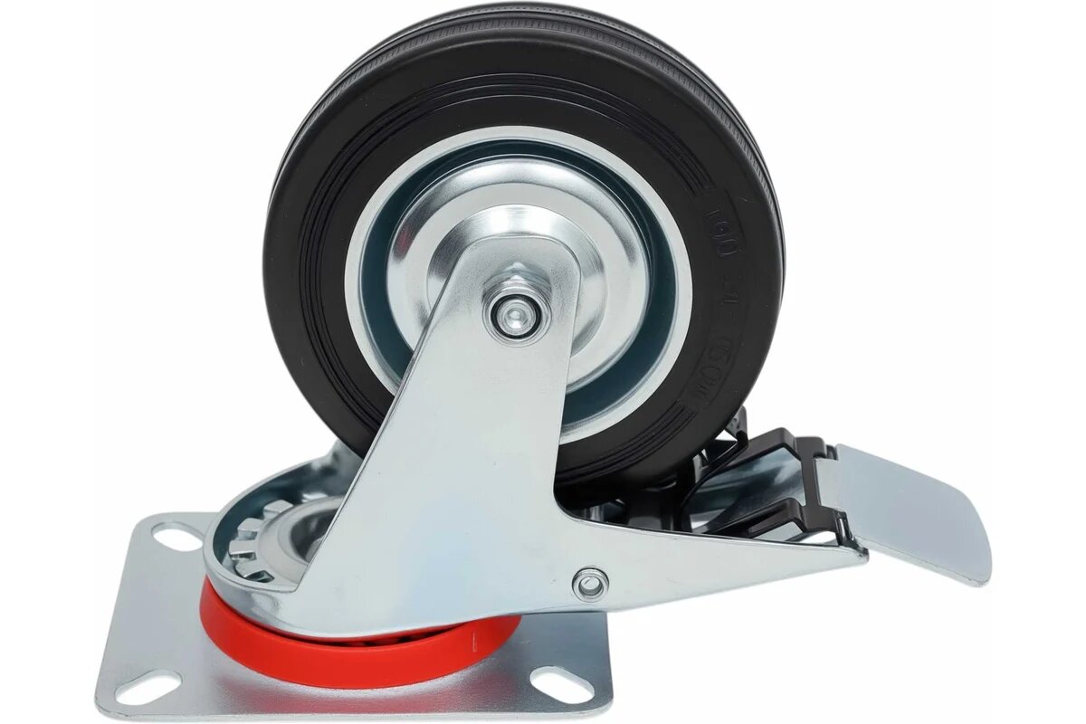 Gigant Колесо промышленное поворотное с тормозом с подшипником 100мм резина/сталь G-04-09-40