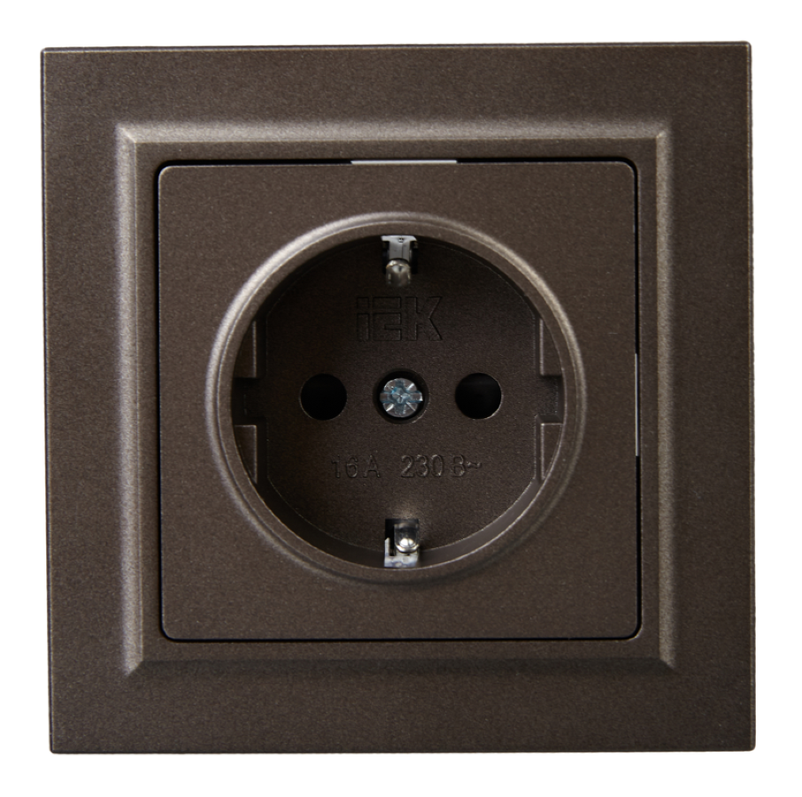 Розетка силовая штепсельная IEK / ИЭК Brite РСР14-1-0-БрТБ в сборе, одноместная, 16А, темная бронза, с заземлением и защитными шторками, BR-R14-16-K45-F / электрооборудование